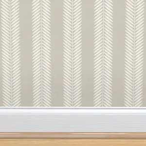 Spoonflower Laurel Leaf Putty And White 100% Natural Sisal Grasscloth Wallcovering - Gray,white