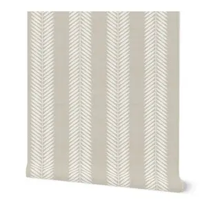 Spoonflower Laurel Leaf Putty And White 100% Natural Sisal Grasscloth Wallcovering - Gray,white