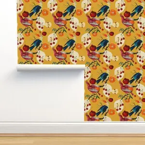 Spoonflower Love Birds Bold 100% Natural Sisal Grasscloth Wallcovering