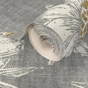 Spoonflower Flower Floral Grey Bohemian Botanical 100% Natural Sisal Grasscloth Wallcovering - Gray