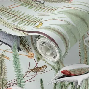 Spoonflower Herons In Marsh For Pale Medium Scale Custom Pre-pasted Wallpaper - Blue