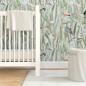 Spoonflower Herons In Marsh For Pale Medium Scale Custom Pre-pasted Wallpaper - Blue