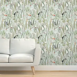Spoonflower Herons In Marsh For Pale Medium Scale Custom Pre-pasted Wallpaper - Blue