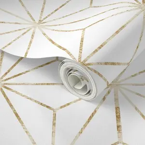 Spoonflower Star Geo Gold On Bkgd Custom Pre-pasted Wallpaper - White