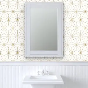 Spoonflower Star Geo Gold On Bkgd Custom Pre-pasted Wallpaper