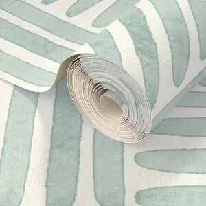 Spoonflower Painted Lines 100% Natural Sisal Grasscloth Wallcovering - Mint,gray,white