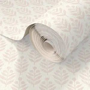 Spoonflower Lotti Pale Pink And White 100% Natural Sisal Grasscloth Wallcovering - White,gray