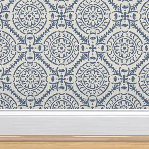 Spoonflower Taza Media Blue 100% Natural Sisal Grasscloth Wallcovering