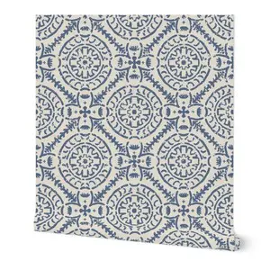 Spoonflower Taza Media Blue 100% Natural Sisal Grasscloth Wallcovering