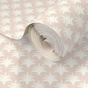 Spoonflower Gillian Pinecone Pale Pink On White 100% Natural Sisal Grasscloth Wallcovering - White,gray