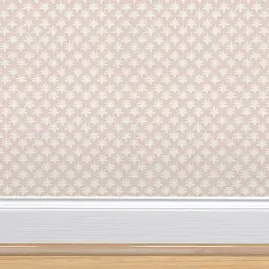 Spoonflower Gillian Pinecone Pale Pink On White 100% Natural Sisal Grasscloth Wallcovering