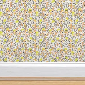 Spoonflower Hot Daisy In Peach 100% Natural Sisal Grasscloth Wallcovering