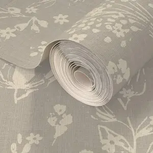 Spoonflower Terra Blossom Grey 100% Natural Sisal Grasscloth Wallcovering