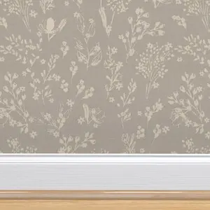 Spoonflower Terra Blossom Grey 100% Natural Sisal Grasscloth Wallcovering
