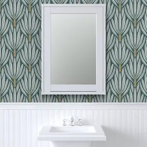 Spoonflower Nature Art Deco Leaf Palm Custom Pre-pasted Wallpaper