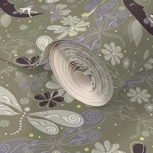 Spoonflower Midsummer Nights Dream Shakespeare Love Moon 100% Natural Sisal Grasscloth Wallcovering - Gray,purple