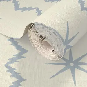 Spoonflower Soft Blue And Cream Zig Zag Stripe 100% Natural Sisal Grasscloth Wallcovering - Gray,blue