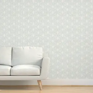 Spoonflower Neutral Geometric Soft Blue Rainbow White 100% Natural Sisal Grasscloth Wallcovering