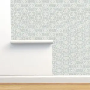 Spoonflower Neutral Geometric Soft Blue Rainbow White 100% Natural Sisal Grasscloth Wallcovering