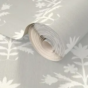 Spoonflower Tulip Indienne Griege On White 100% Natural Sisal Grasscloth Wallcovering - Gray,white