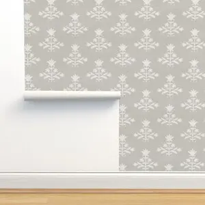 Spoonflower Tulip Indienne Griege On White 100% Natural Sisal Grasscloth Wallcovering - Gray,white
