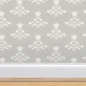 Spoonflower Tulip Indienne Griege On White 100% Natural Sisal Grasscloth Wallcovering - Gray,white