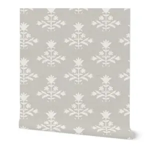 Spoonflower Tulip Indienne Griege On White 100% Natural Sisal Grasscloth Wallcovering - Gray,white