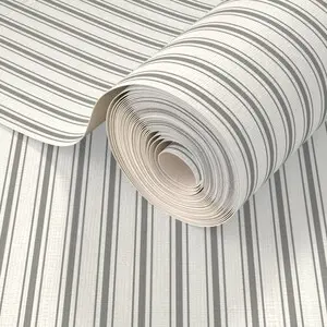 Spoonflower Charcoal Dark Gray Ticking Mattress Stripe Grey 100% Natural Sisal Grasscloth Wallcovering - White,gray