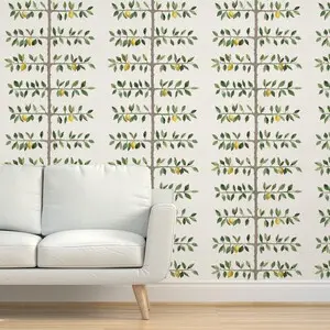 Spoonflower Lemons Espalier Branch 100% Natural Sisal Grasscloth Wallcovering