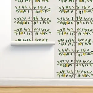 Spoonflower Lemons Espalier Branch 100% Natural Sisal Grasscloth Wallcovering
