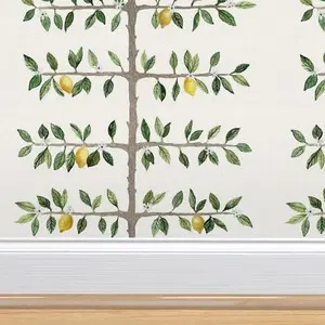 Spoonflower Lemons Espalier Branch 100% Natural Sisal Grasscloth Wallcovering