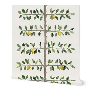Spoonflower Lemons Espalier Branch 100% Natural Sisal Grasscloth Wallcovering