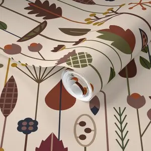 Spoonflower Autumn Leaves And Seeds Custom Pre-pasted Wallpaper - Beige,bronze,brown