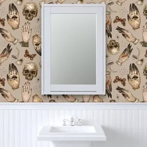 Spoonflower Skull Witch Hands Mushrooms Vintage Sorcerer Custom Pre-pasted Wallpaper
