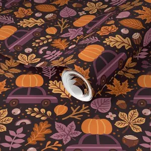 Spoonflower Autumn Delivery Custom Pre-pasted Wallpaper - Black,purple,brown