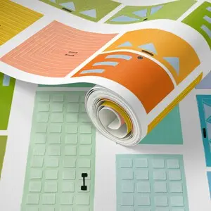Spoonflower Palm Geometric House Pastel Architecture Custom Pre-pasted Wallpaper