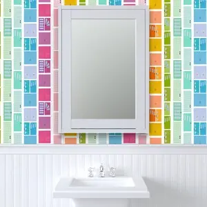 Spoonflower Palm Geometric House Pastel Architecture Custom Pre-pasted Wallpaper
