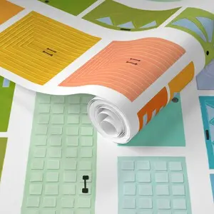 Spoonflower Palm Geometric House Pastel Architecture Custom Pre-pasted Wallpaper