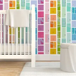 Spoonflower Palm Geometric House Pastel Architecture Custom Pre-pasted Wallpaper