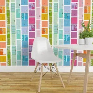 Spoonflower Palm Geometric House Pastel Architecture Custom Pre-pasted Wallpaper