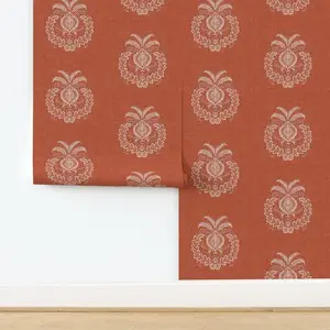 Spoonflower Vintage Victorian Spice Orange Damask Botanical Custom Pre-pasted Wallpaper