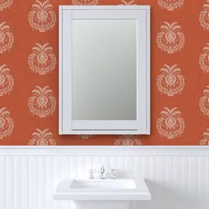 Spoonflower Vintage Victorian Spice Orange Damask Botanical Custom Pre-pasted Wallpaper