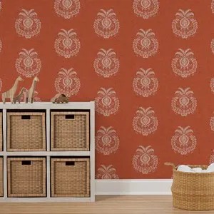 Spoonflower Vintage Victorian Spice Orange Damask Botanical Custom Pre-pasted Wallpaper