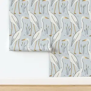 Spoonflower Bird Birds Marsh Lake Herons Custom Pre-pasted Wallpaper