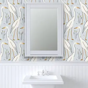 Spoonflower Bird Birds Marsh Lake Herons Custom Pre-pasted Wallpaper