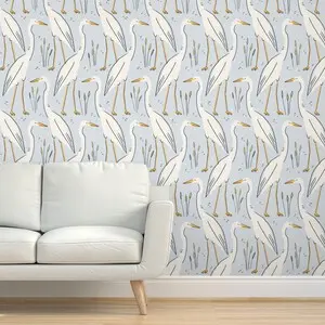 Spoonflower Bird Birds Marsh Lake Herons Custom Pre-pasted Wallpaper