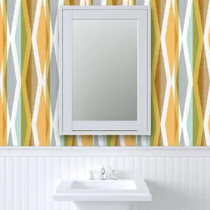 Spoonflower Mid Century Modern Geometric Abstract Retro Style Custom Pre-pasted Wallpaper - Yellow