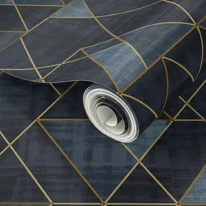 Spoonflower Triangles Geo Mod Custom Pre-pasted Wallpaper - Indigo