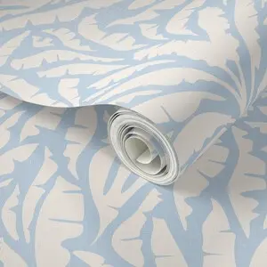 Spoonflower Palm Trees Coastal Nature Abstract Jungle Custom Pre-pasted Wallpaper - Blue