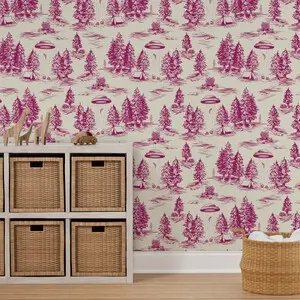 Spoonflower Magenta Space Alien Aliens Quirky Ufos Science Custom Pre-pasted Wallpaper